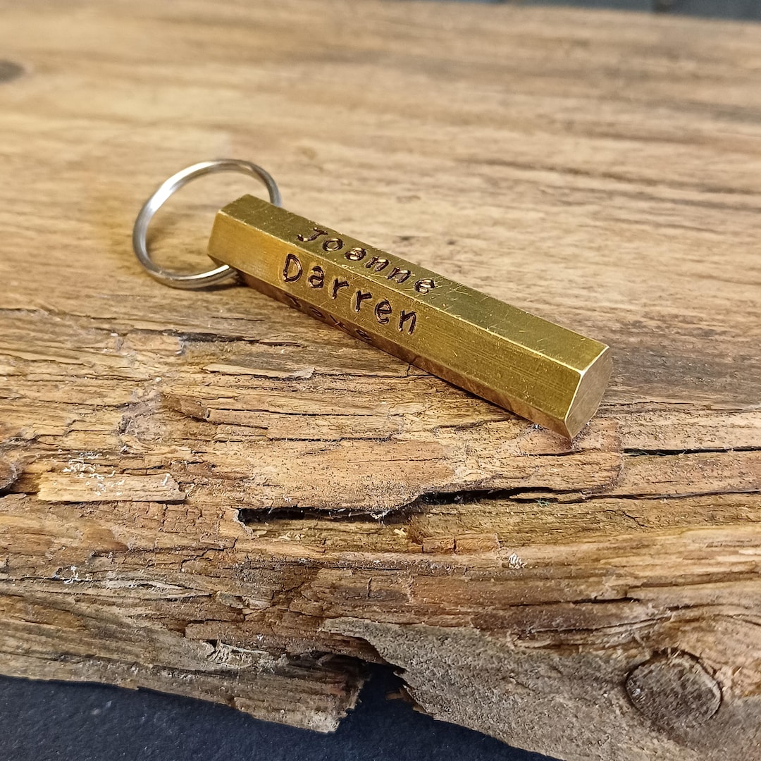 Personalised 6 Sided Gold Ingot Bar Anniversary Key Ring Gift | Unique ...