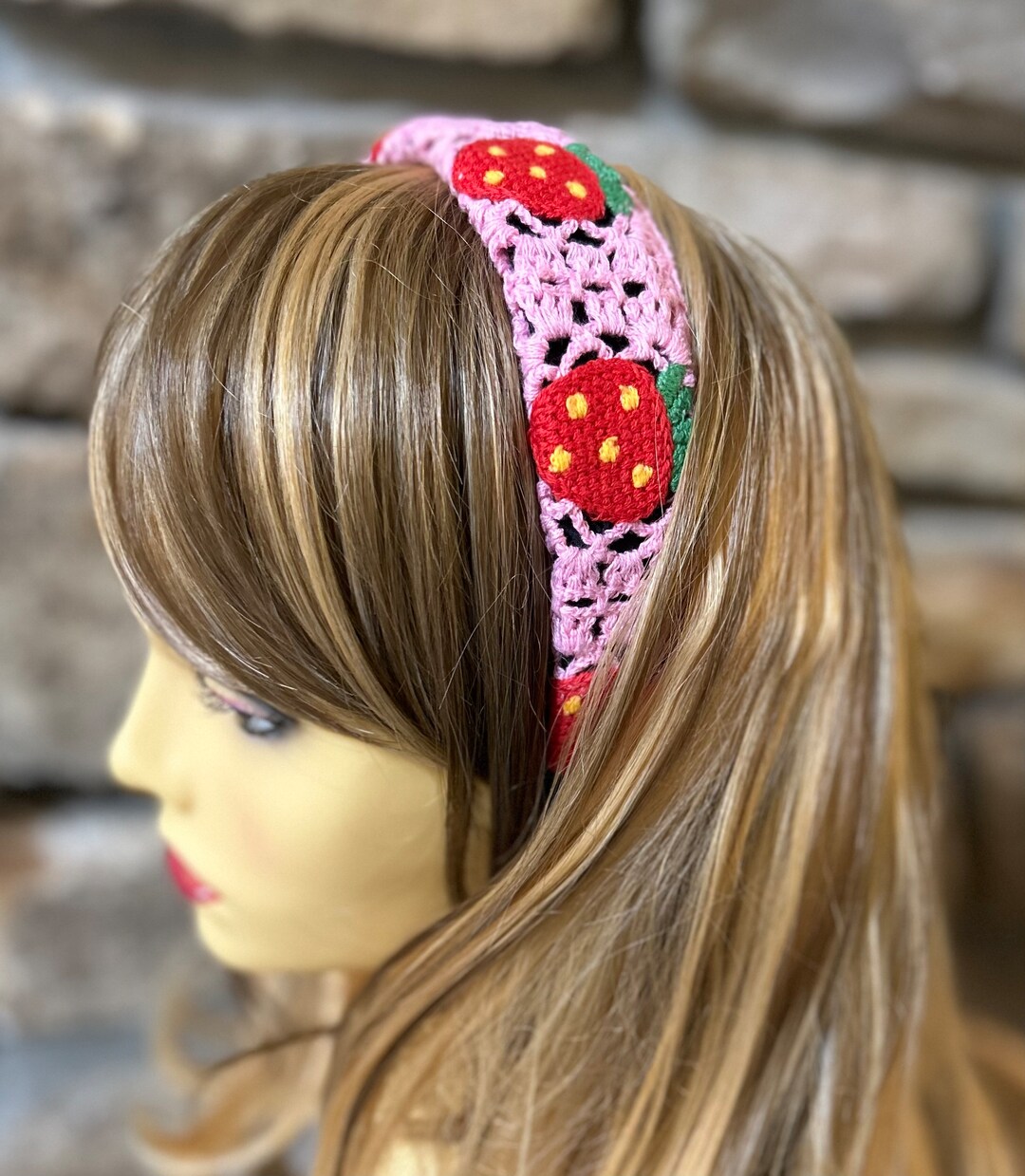 Crochet Headband, Strawberry Print Headband, 1970s Style Retro Fashion ...
