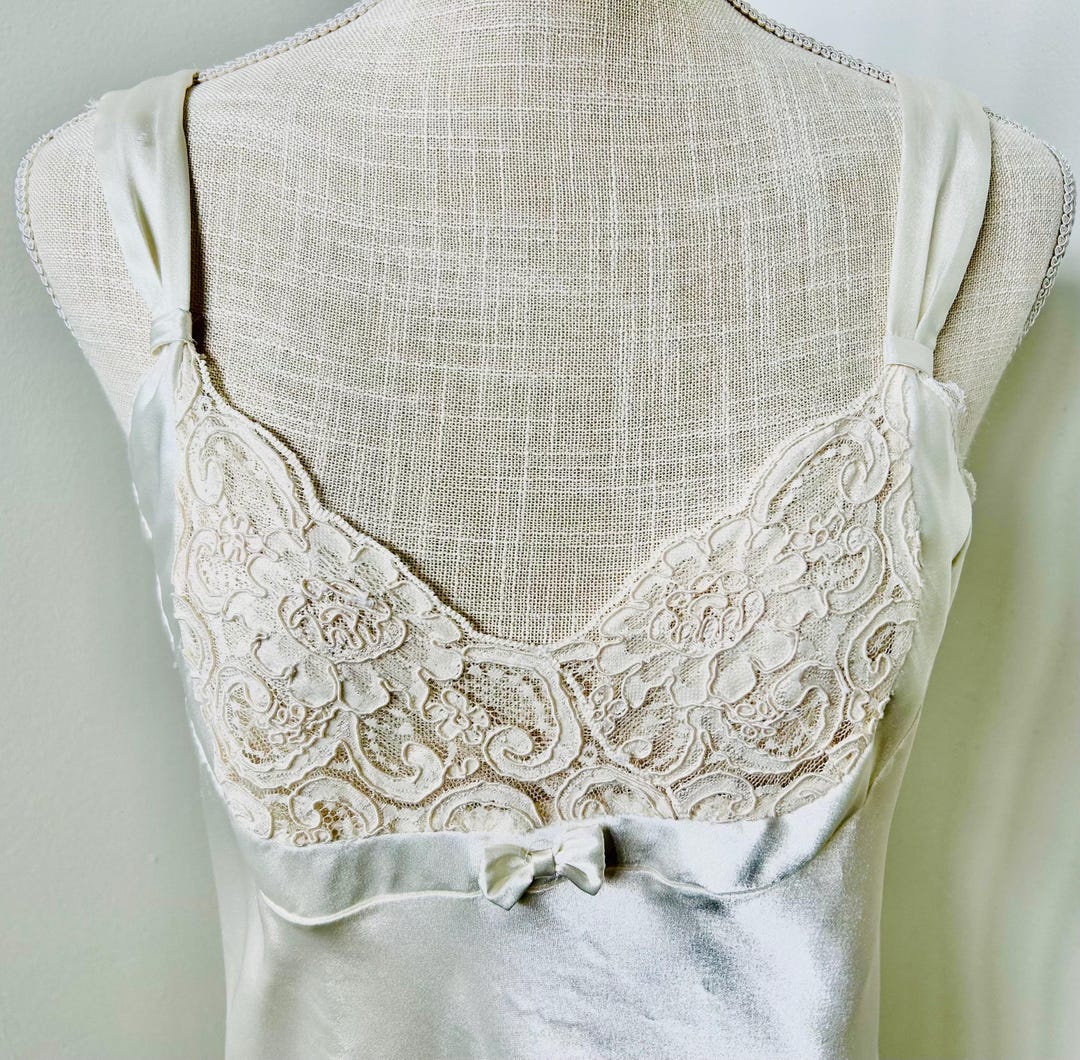 Vintage Halston Gown and Robe Set, 1980s Bridal Lingerie, Ivory Sz Large, Full Length Nightgown ...