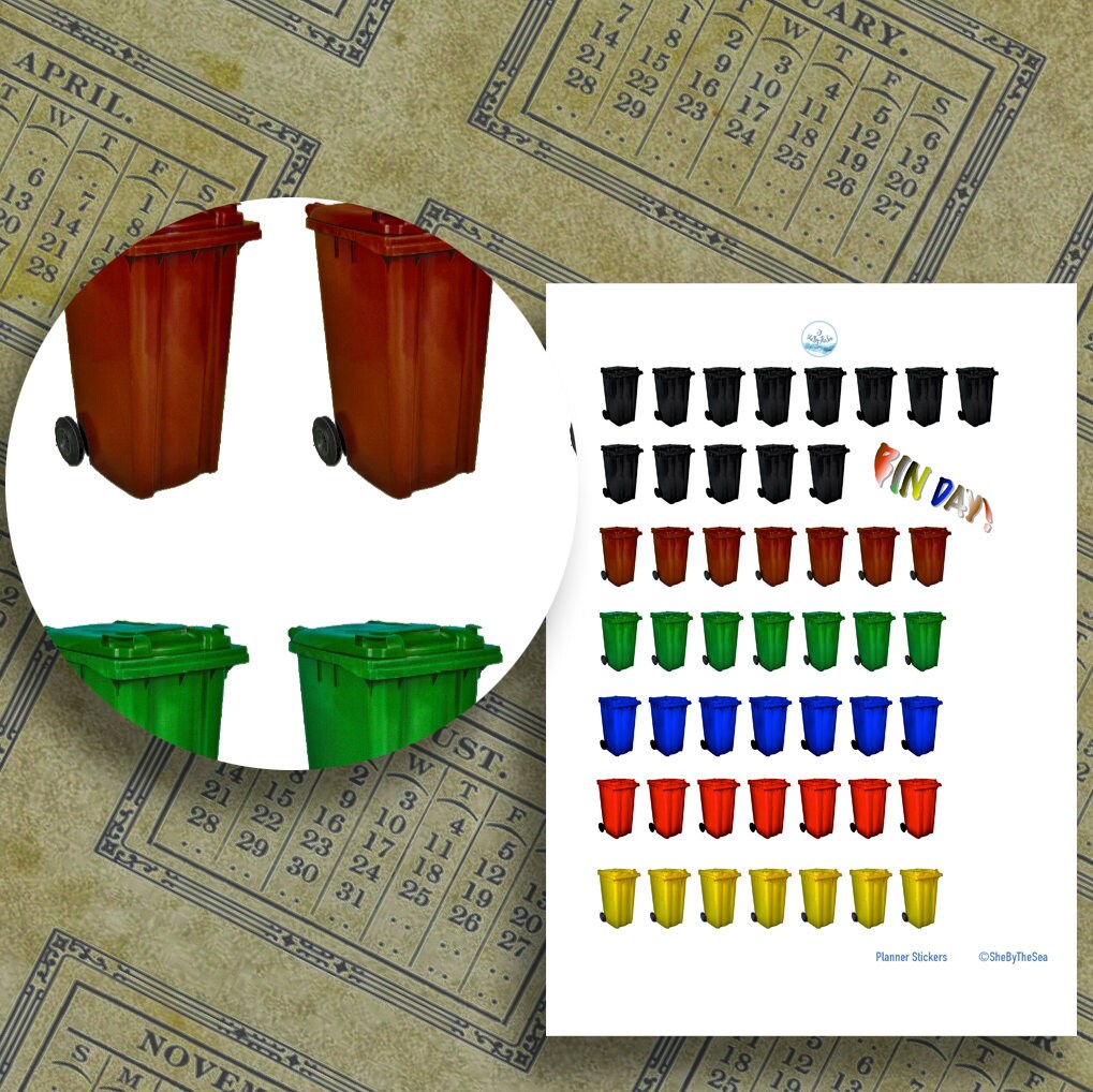 Dustbin Planner Stickers, Wheelie Bin, Planner Functional Stickers ...