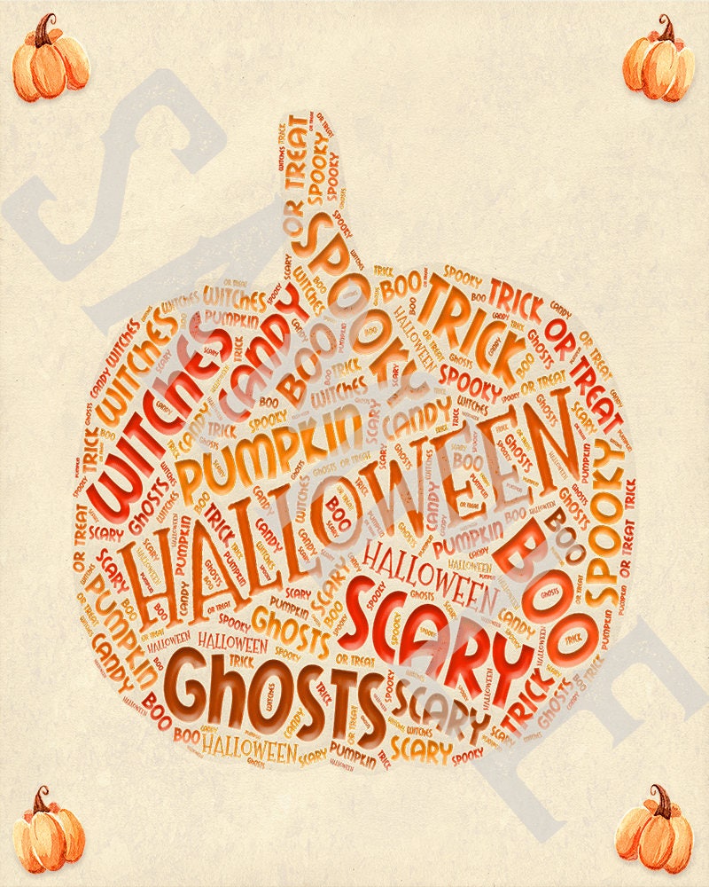 Halloween Decor, Custom Pumpkin Word Art, Custom Word Cloud, Halloween ...