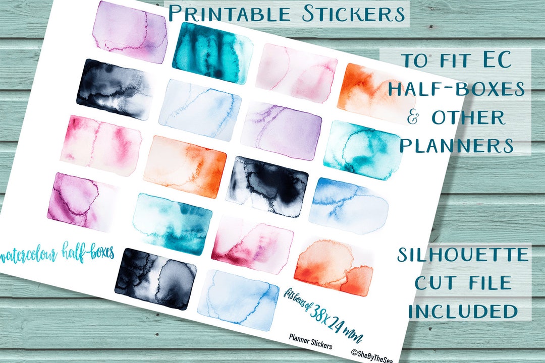 Printable Watercolour Half Box Planner Stickers. Handpainted and Then ...
