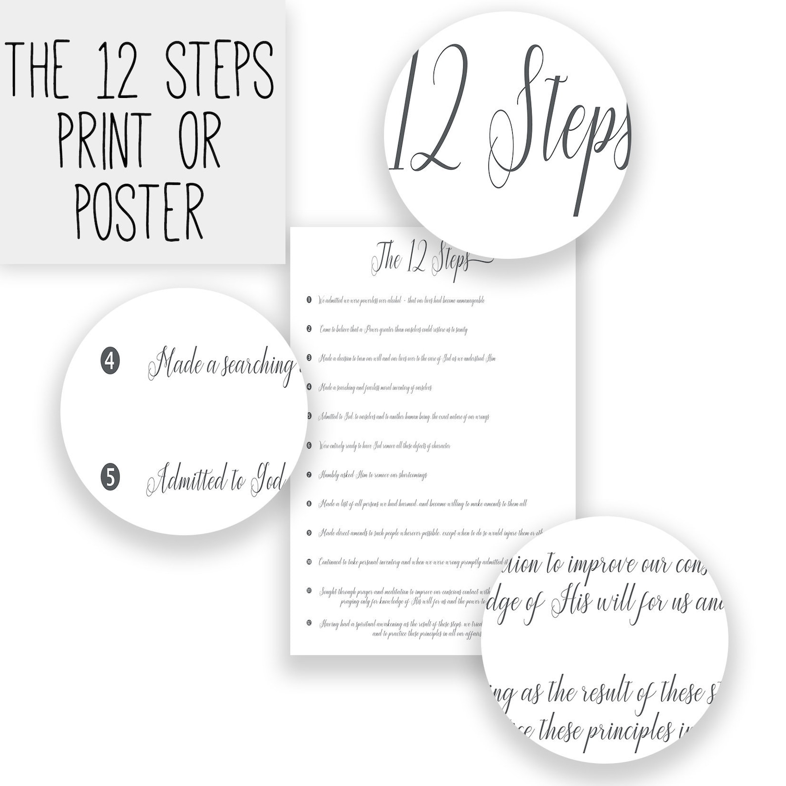 The 12 Steps Poster AA Recovery Poster Alcoholics Anonymous Recovery ...