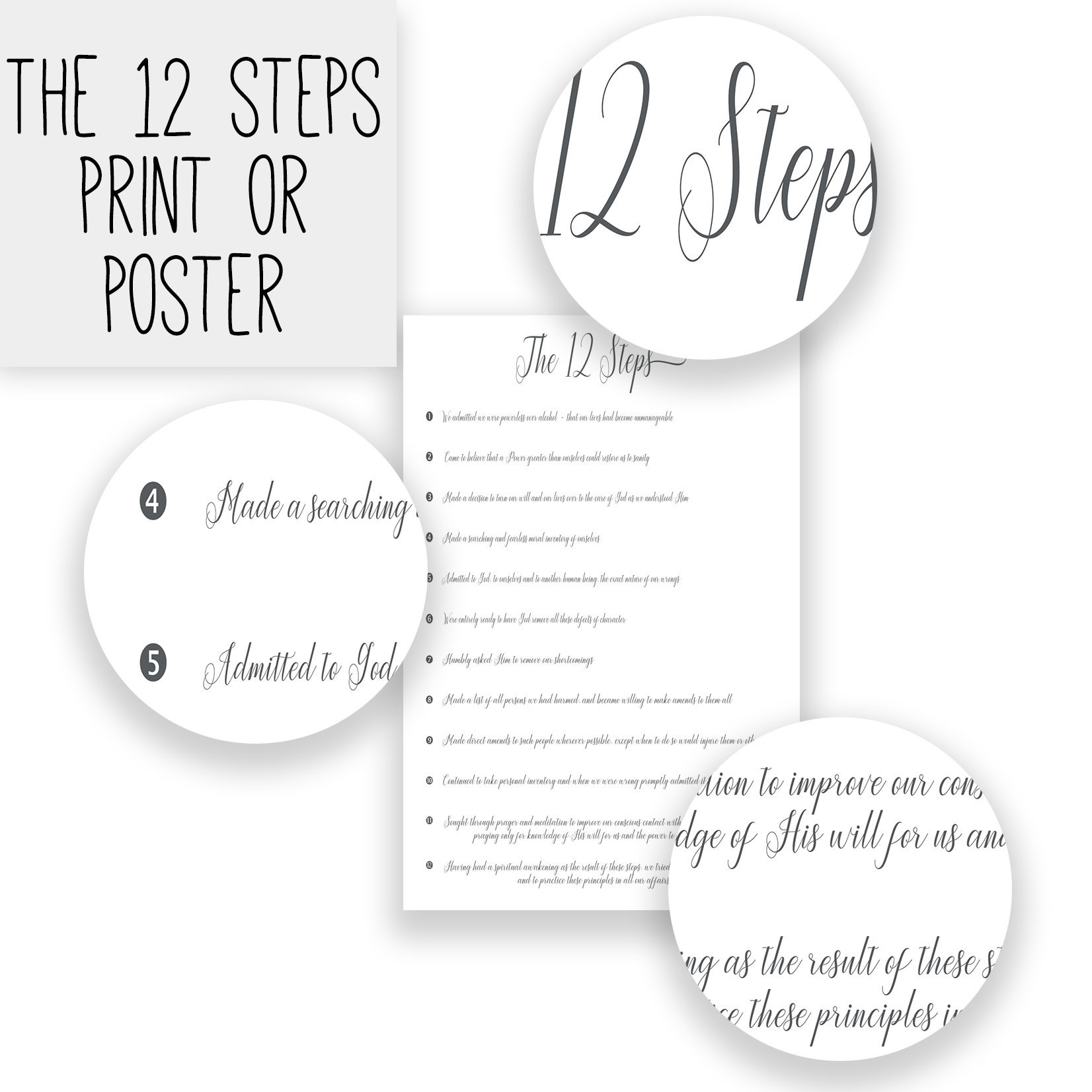 The 12 Steps Poster AA Recovery Poster Alcoholics Anonymous Recovery ...