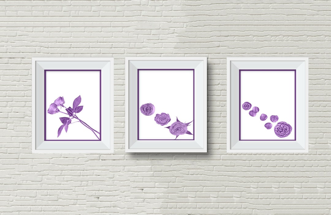 Violet Roses Printable, Floral Prints Set, Violet Flowers Wall Art ...