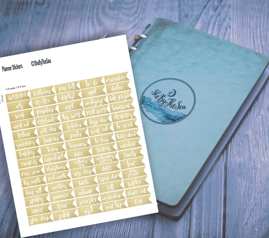Gold Printable Planner Stickers, Flag Planner Stickers. Multiple Text ...