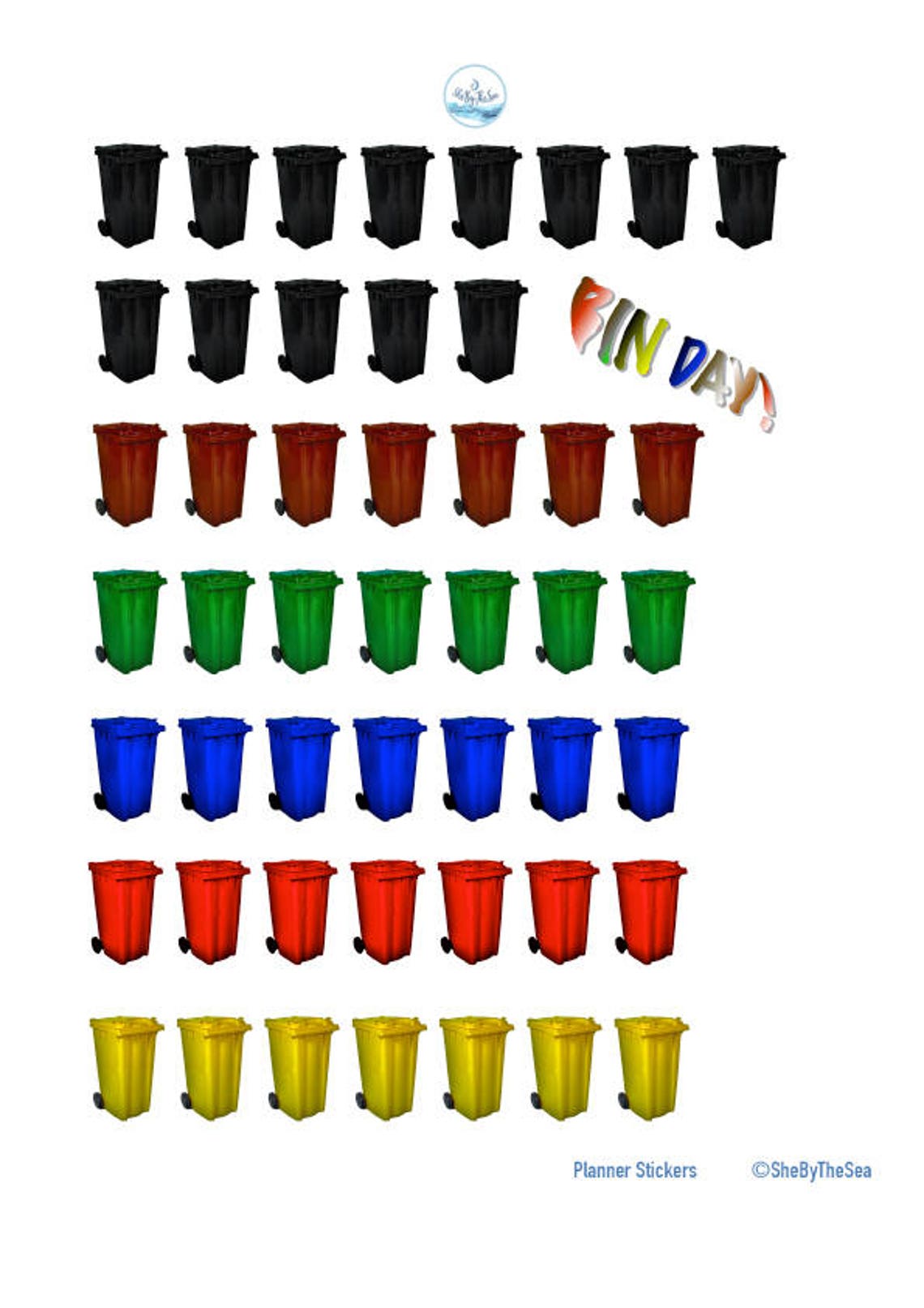 Dustbin Planner Stickers, Wheelie Bin, Planner Functional Stickers ...