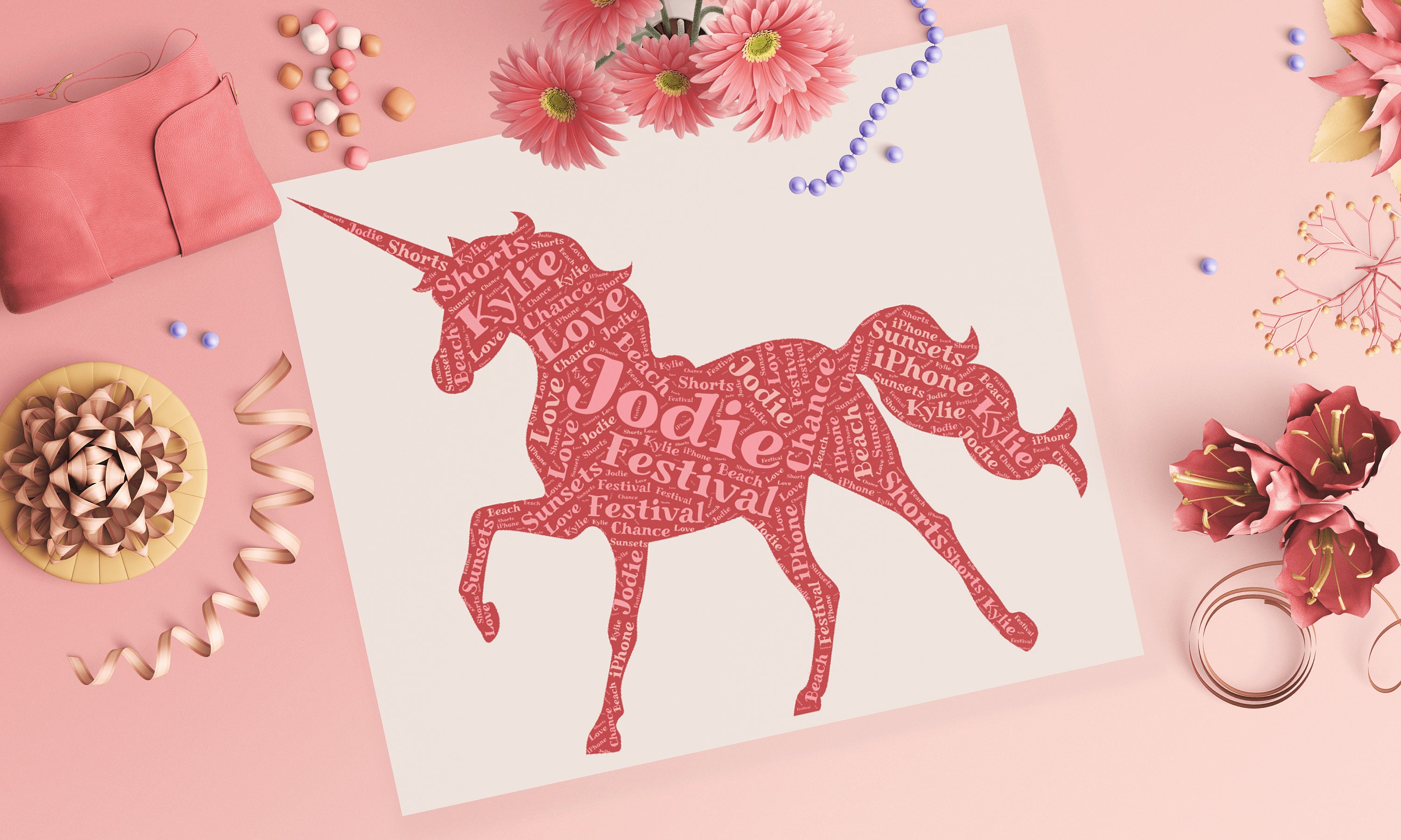 Unicorn Word Cloud Personalised, Printable Teenage Wall Art, Unicorn ...