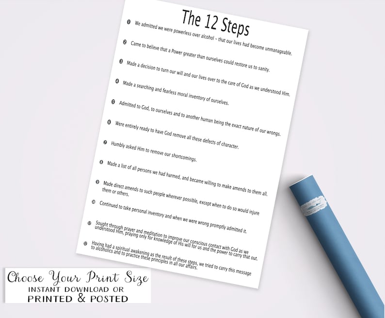 The Twelve Steps Poster or Print With Easy Read Text. AA NA Oa Meeting ...