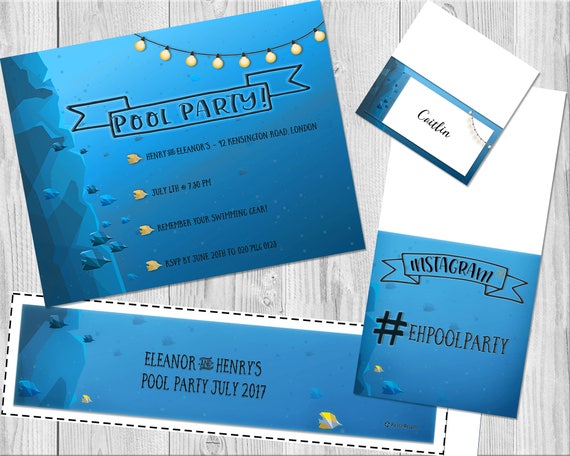 Pool Party Invitation Kit Printable Custom Invite Set Pool - Etsy