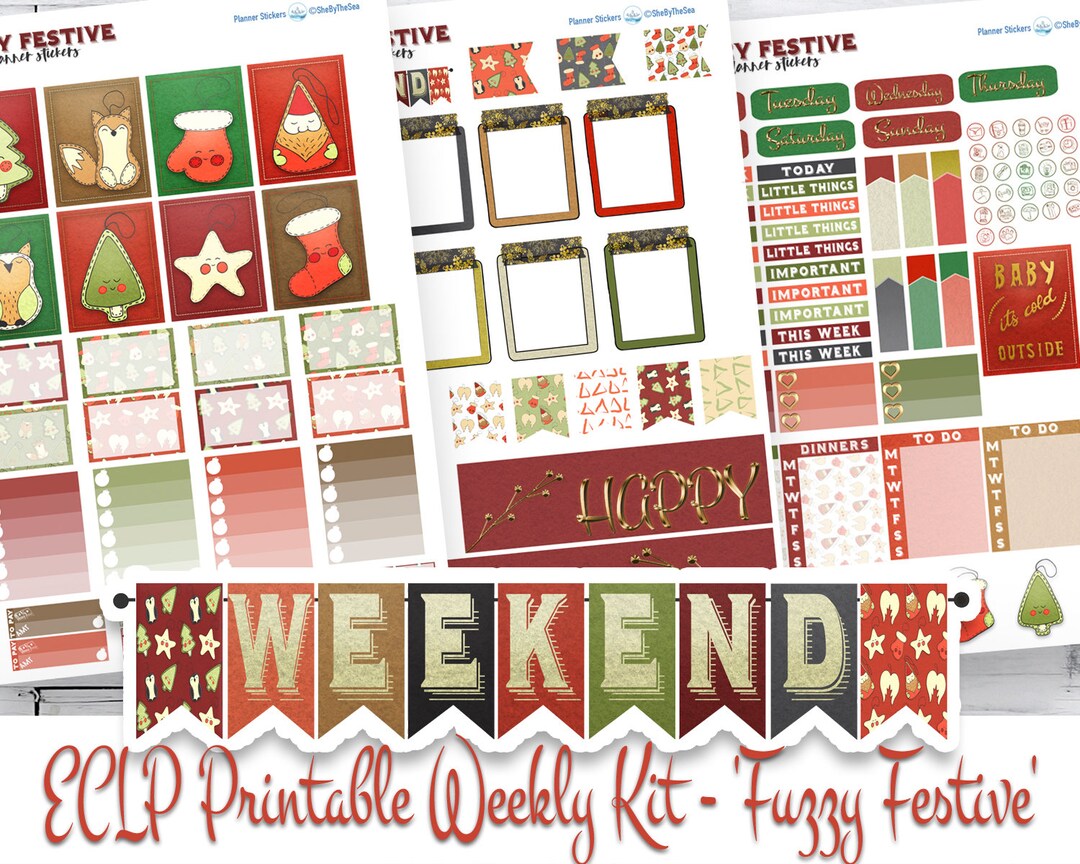 Holiday Planner Sticker Kit Condren Vertical 'fuzzy Festive' Printable ...