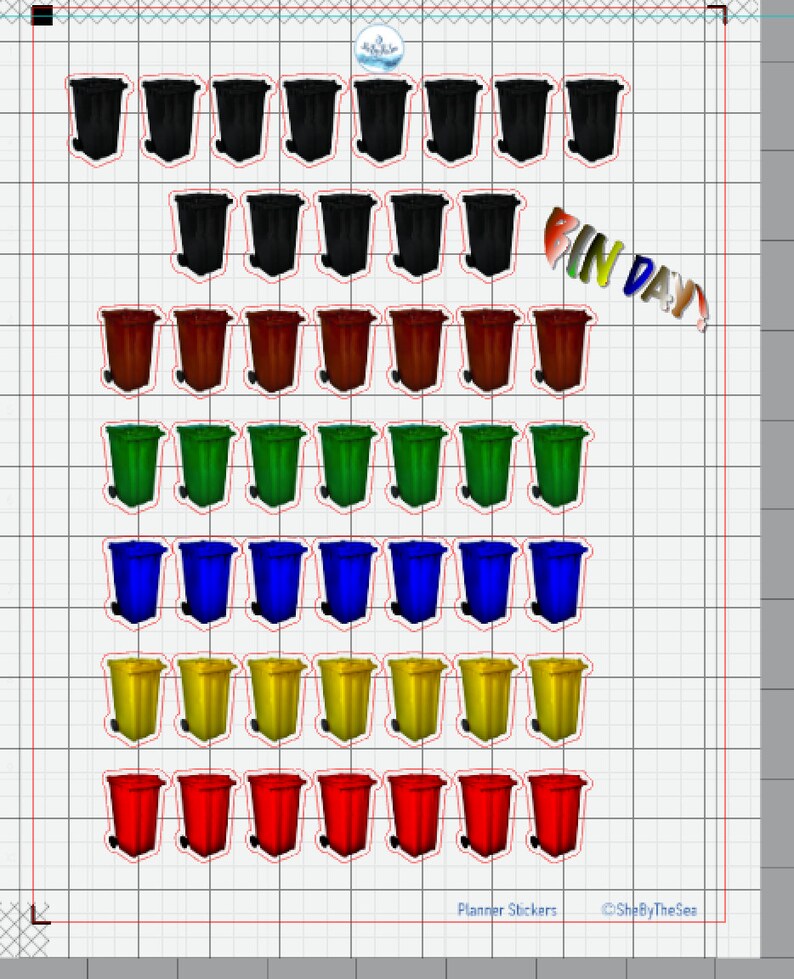 Dustbin Planner Stickers, Wheelie Bin, Planner Functional Stickers ...