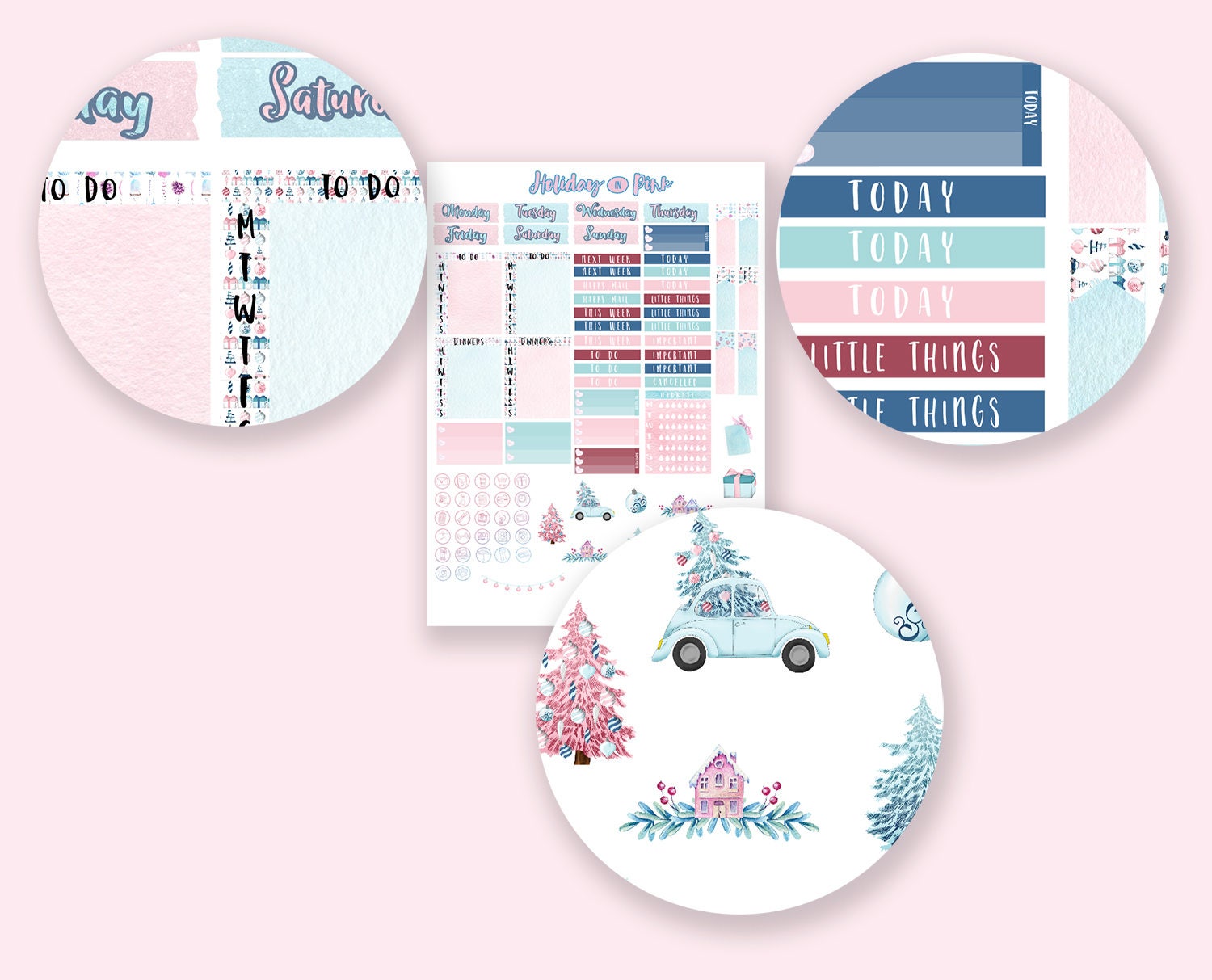 Pink Planner Christmas Sticker Kit, Erin Condren Vertical, Printable ...