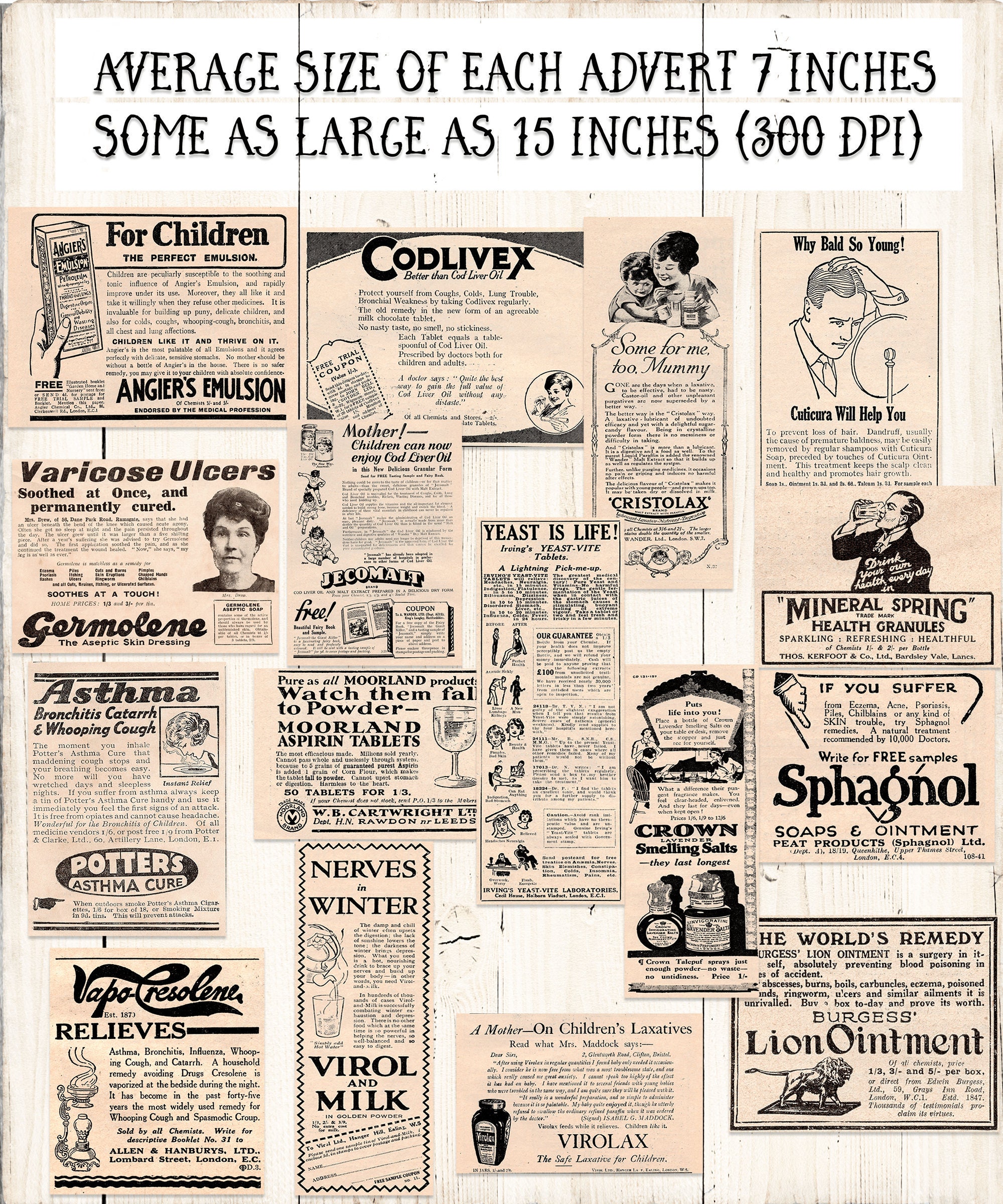 Apothecary Vintage British Adverts, Medical Digital Scrapbook Collage ...