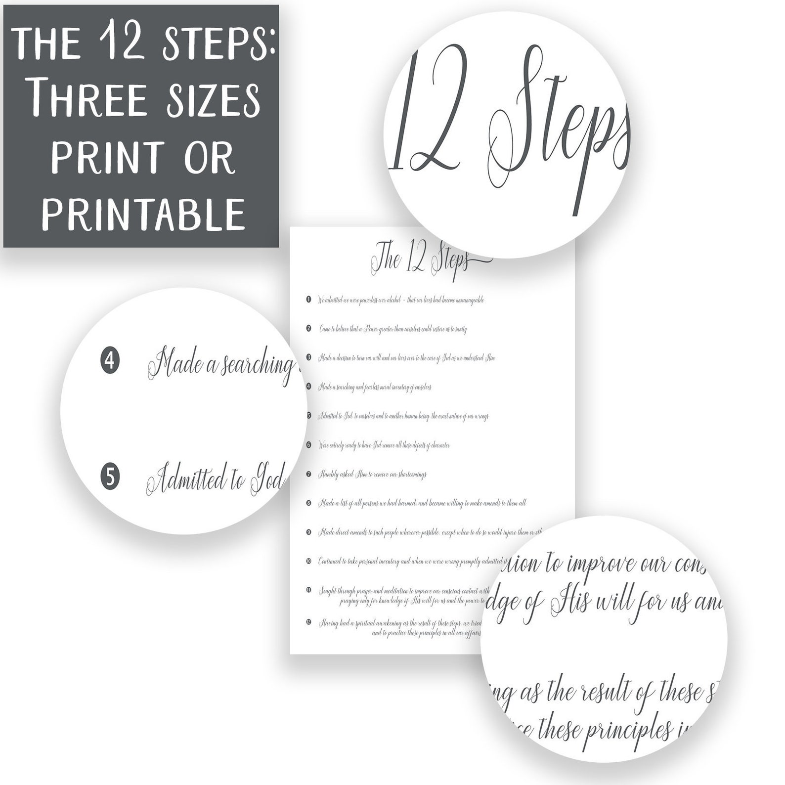 The 12 Steps Poster AA Recovery Poster Alcoholics Anonymous Recovery ...