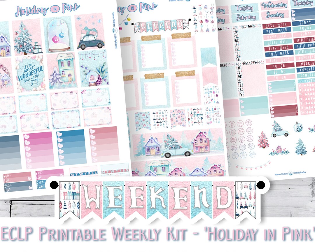 Pink Planner Christmas Sticker Kit, Erin Condren Vertical, Printable ...