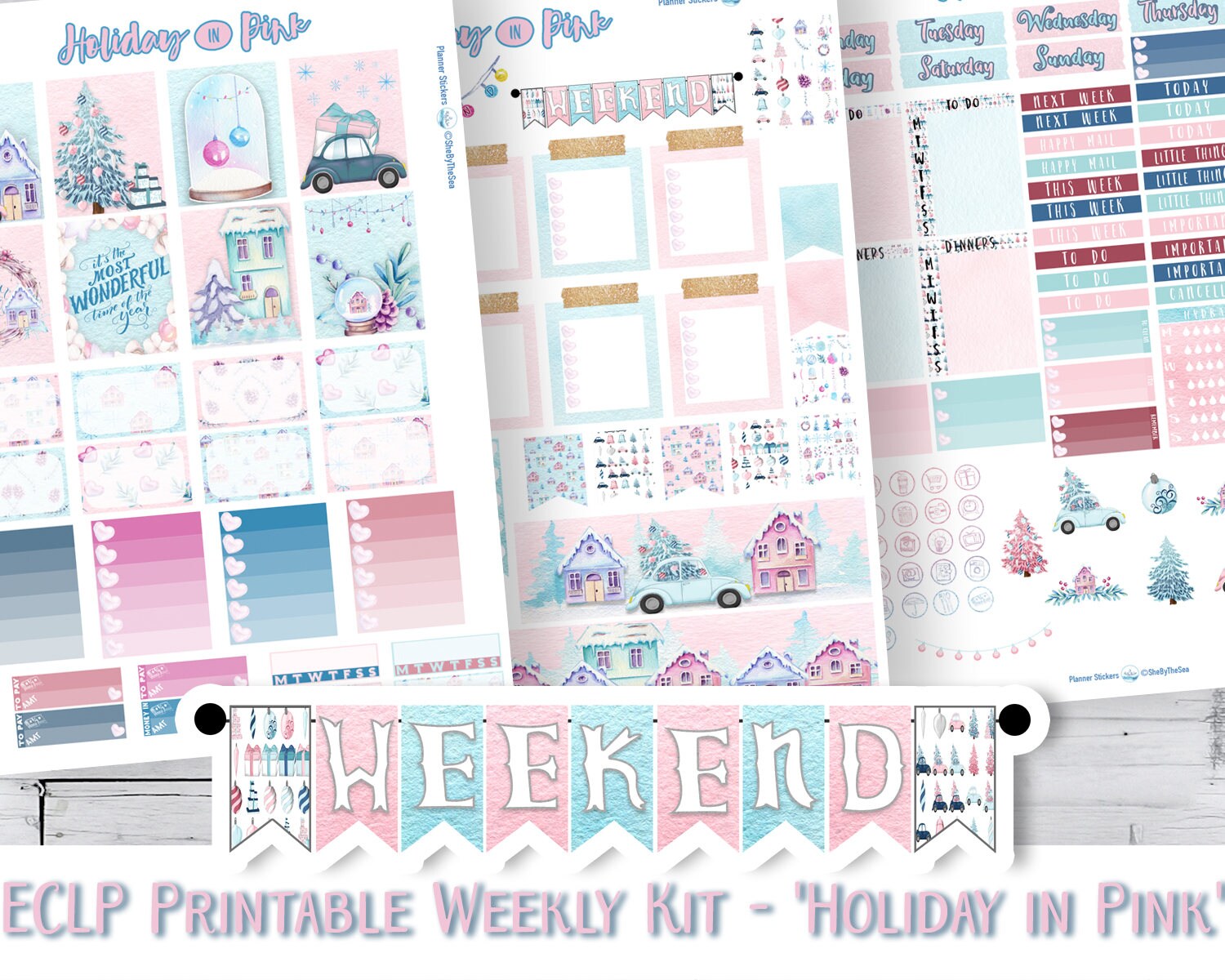 Pink Planner Christmas Sticker Kit, Erin Condren Vertical, Printable ...