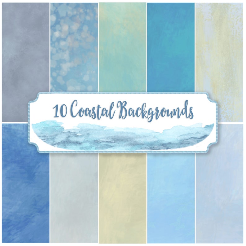 Digital Watercolour Papers, Coastal Backgrounds, Nautical Digital ...