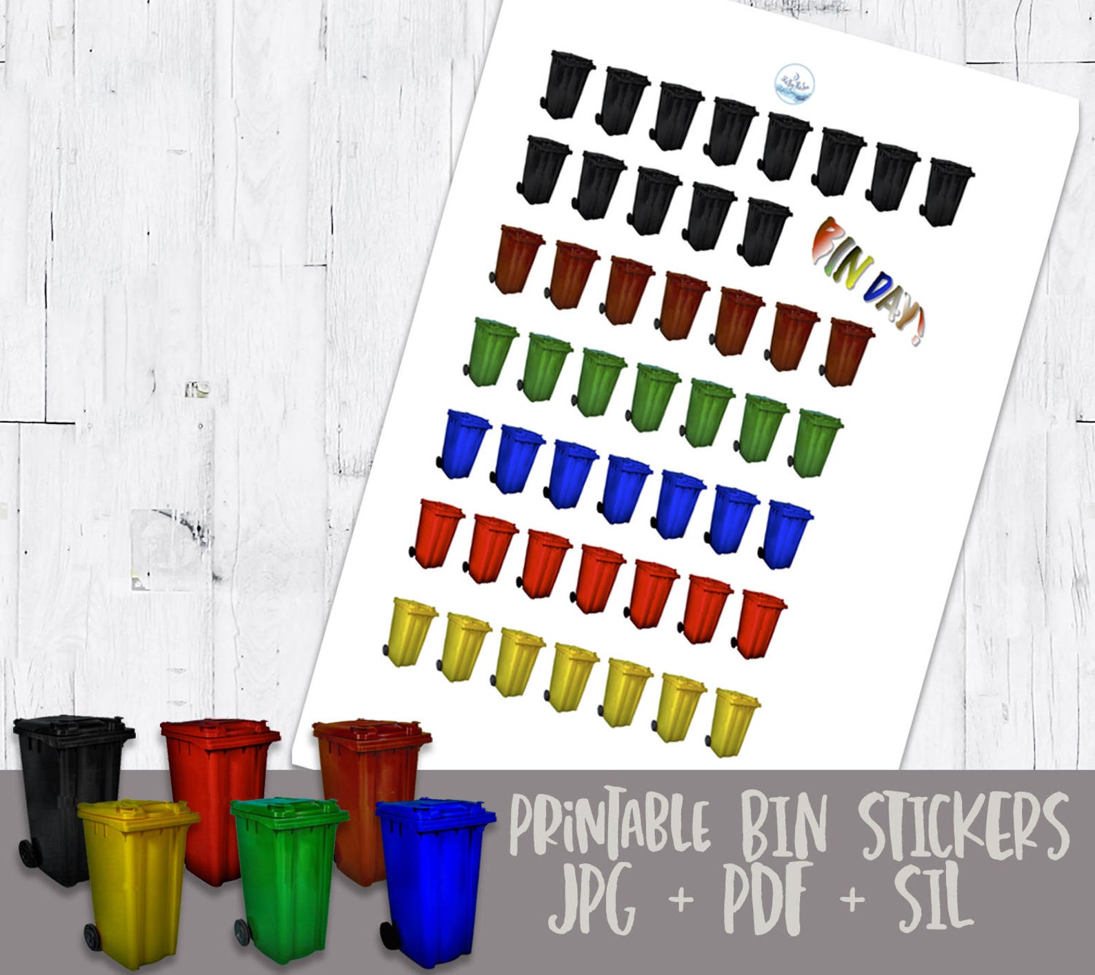 Dustbin Planner Stickers, Wheelie Bin, Planner Functional Stickers ...