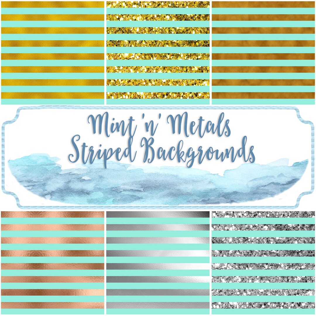Mint & Gold Backgrounds, Mint Striped Papers Pack, Rose Gold Digital ...