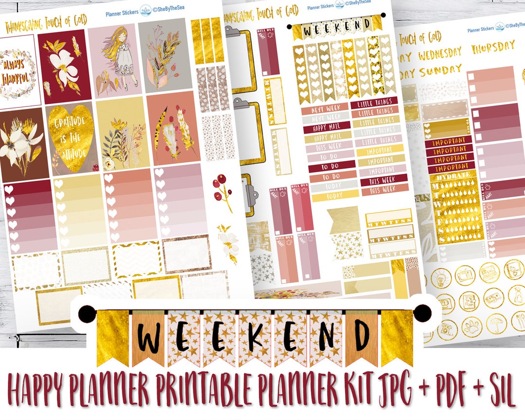Create 365 Planner Stickers , 'touch of Gold' HP Planner Kit, Gratitude ...