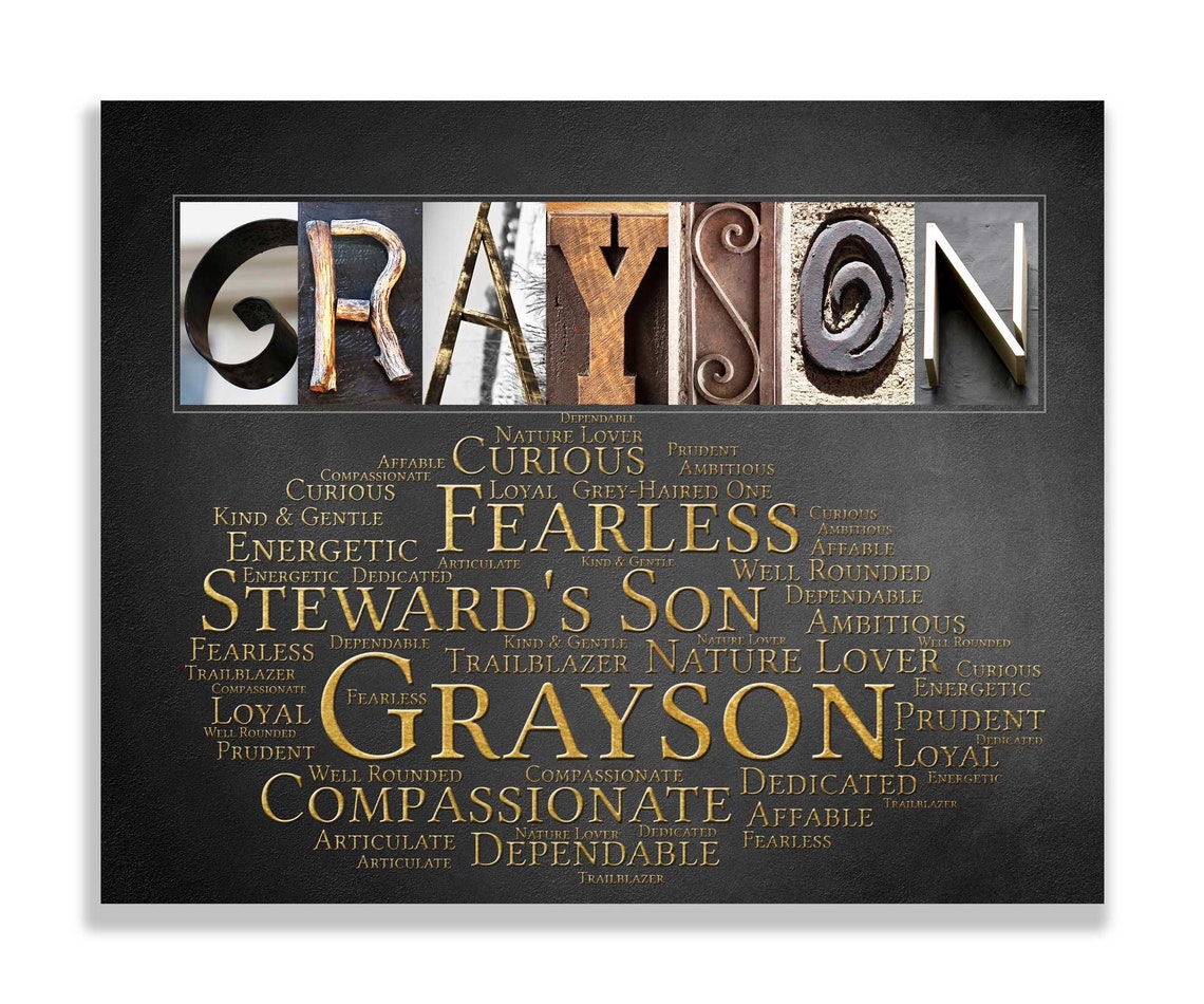 Grayson Name Sign Greyson Wall Art Décor Personalized Gift Typography ...