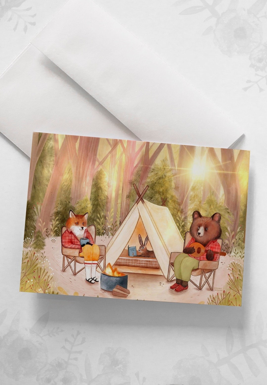 Greeting Card camping in the Forest / Greeting Cards / Stationery ...