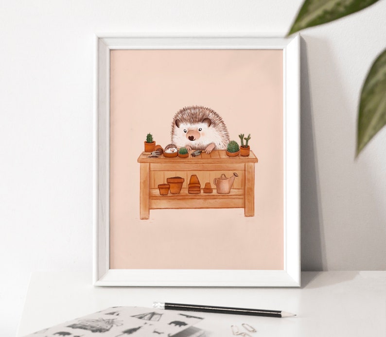 Hedgehogs and Cacti Illustration Poster / Print / Illustration ...