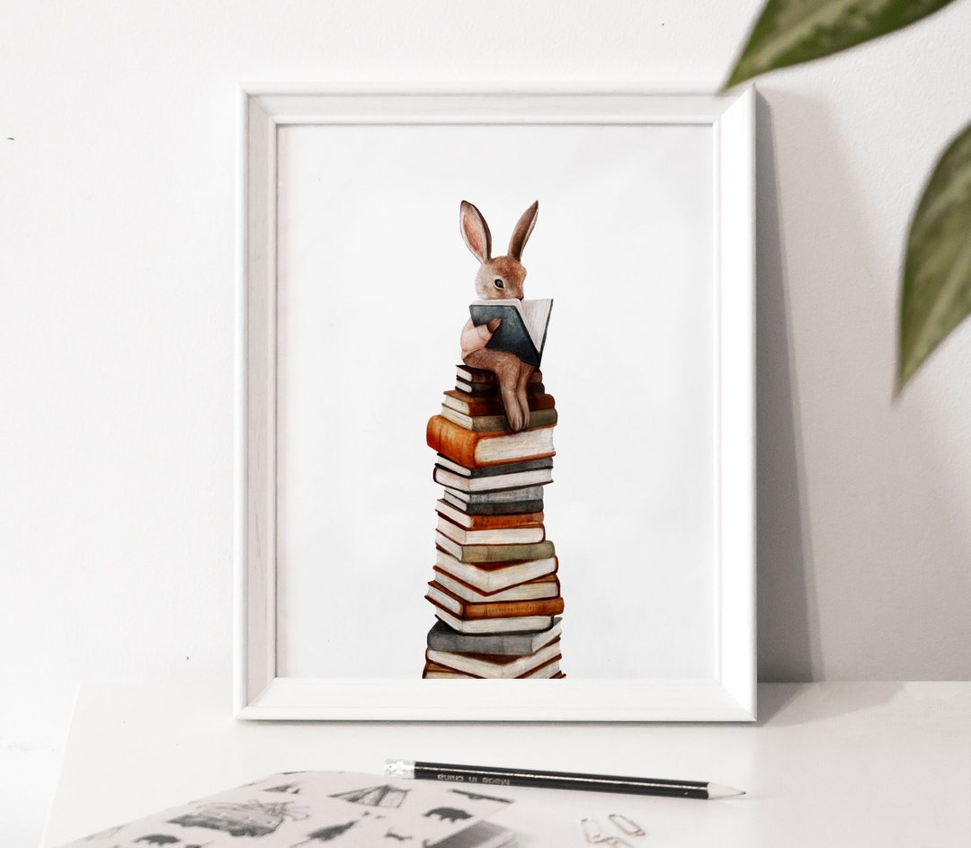 Illustration Poster "the Endless Stack" / Books / Rabbit / Reading ...