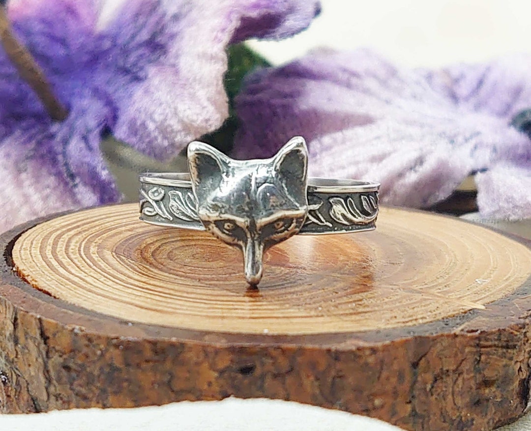 Antique Style Sterling Silver Fox Head Patterned Band Ring - Etsy
