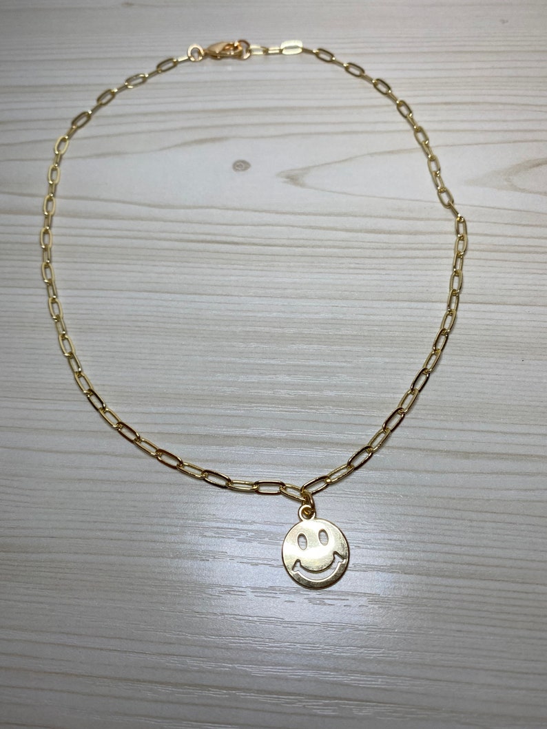 Smiley Face Emoji 14k Gold Filled Paper Chain Necklace 16” Inches + 2 ...