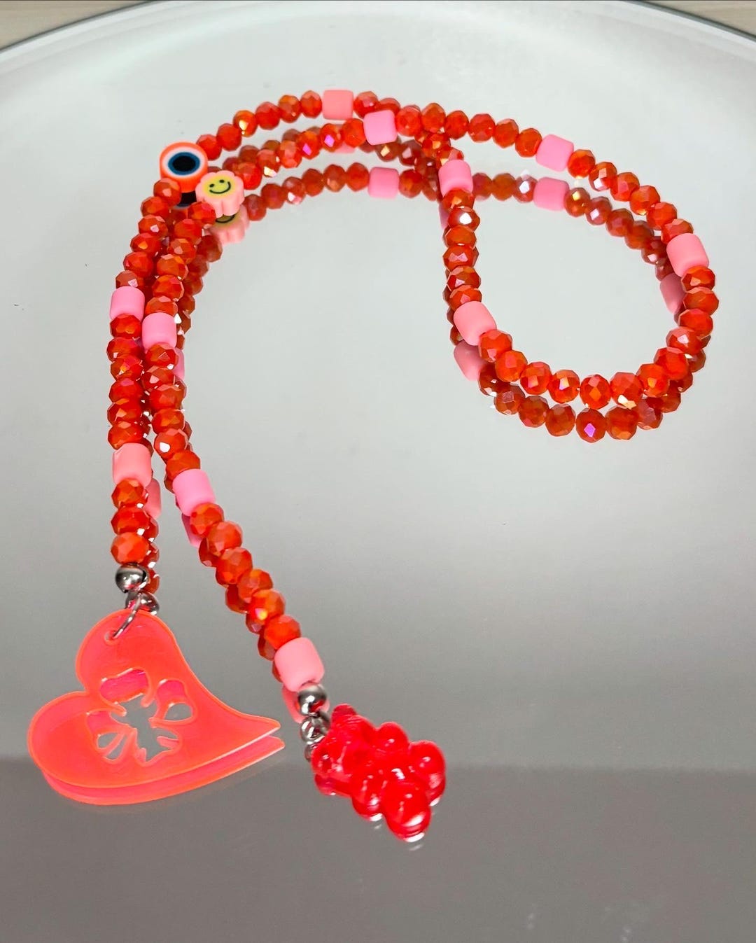 Jelly Bear Double String Chain Orange/pink Beaded Bag Charm 21”inches ...