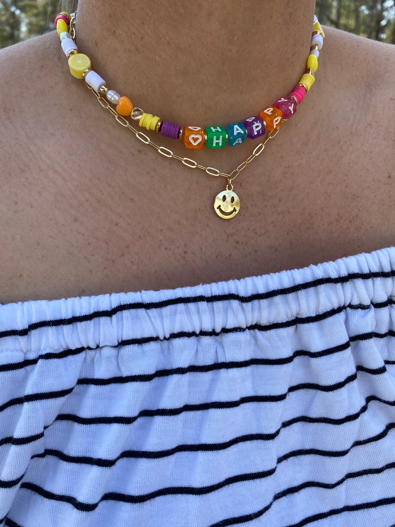 Smiley Face Emoji 14k Gold Filled Paper Chain Necklace 16” Inches + 2 ...