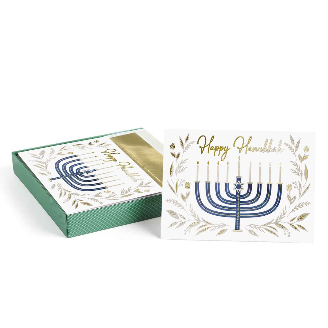 Hanukkah Menorah Card Set / 16 Boxed Holiday Cards With Gold Lined ...