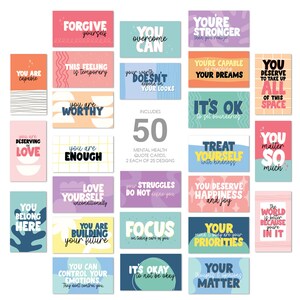 Mental Health Quote Cards / 50 Motivational Kindness Cards / 2.5” X 3 ...