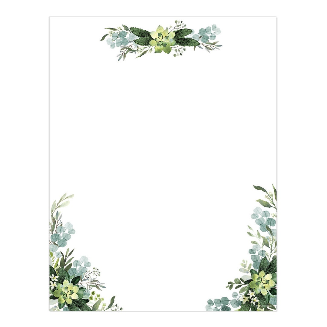 Lush Greenery Letterhead / 80 Sheets 8.5" X 11" / Beautiful Botanical ...