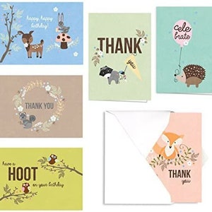 Woodland Animals Birthday and Thank You Note Card Assortment Pack / 36 ...