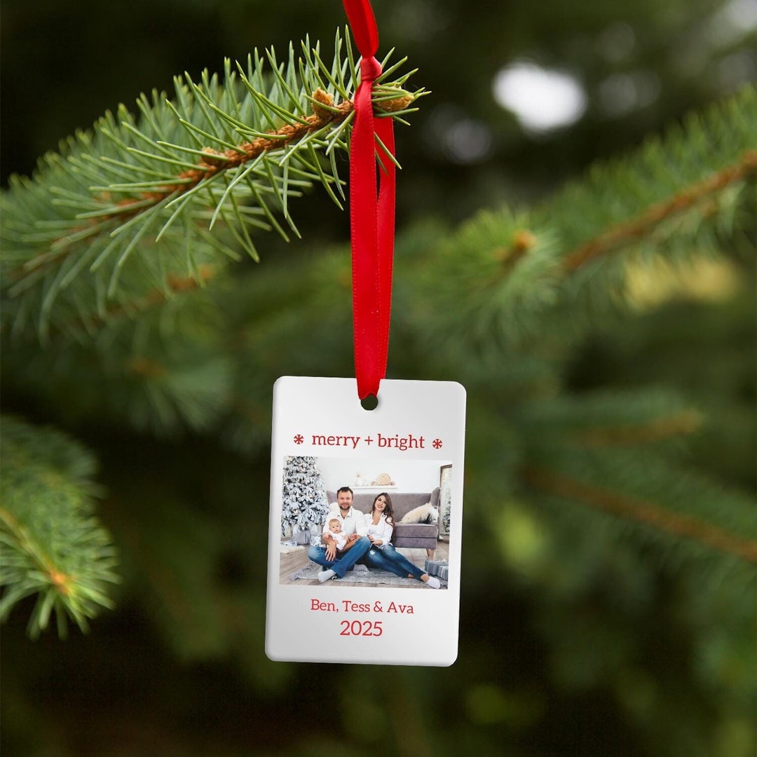 Personalized Merry and Bright Christmas Ornament / 2" X 3" Rectangle ...
