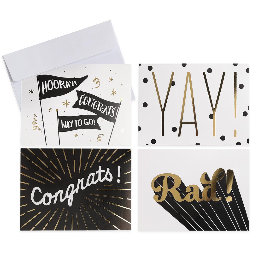 Black and Gold Congrats Card Assortment / Graduation 4 5/8" X 6 1/4 ...