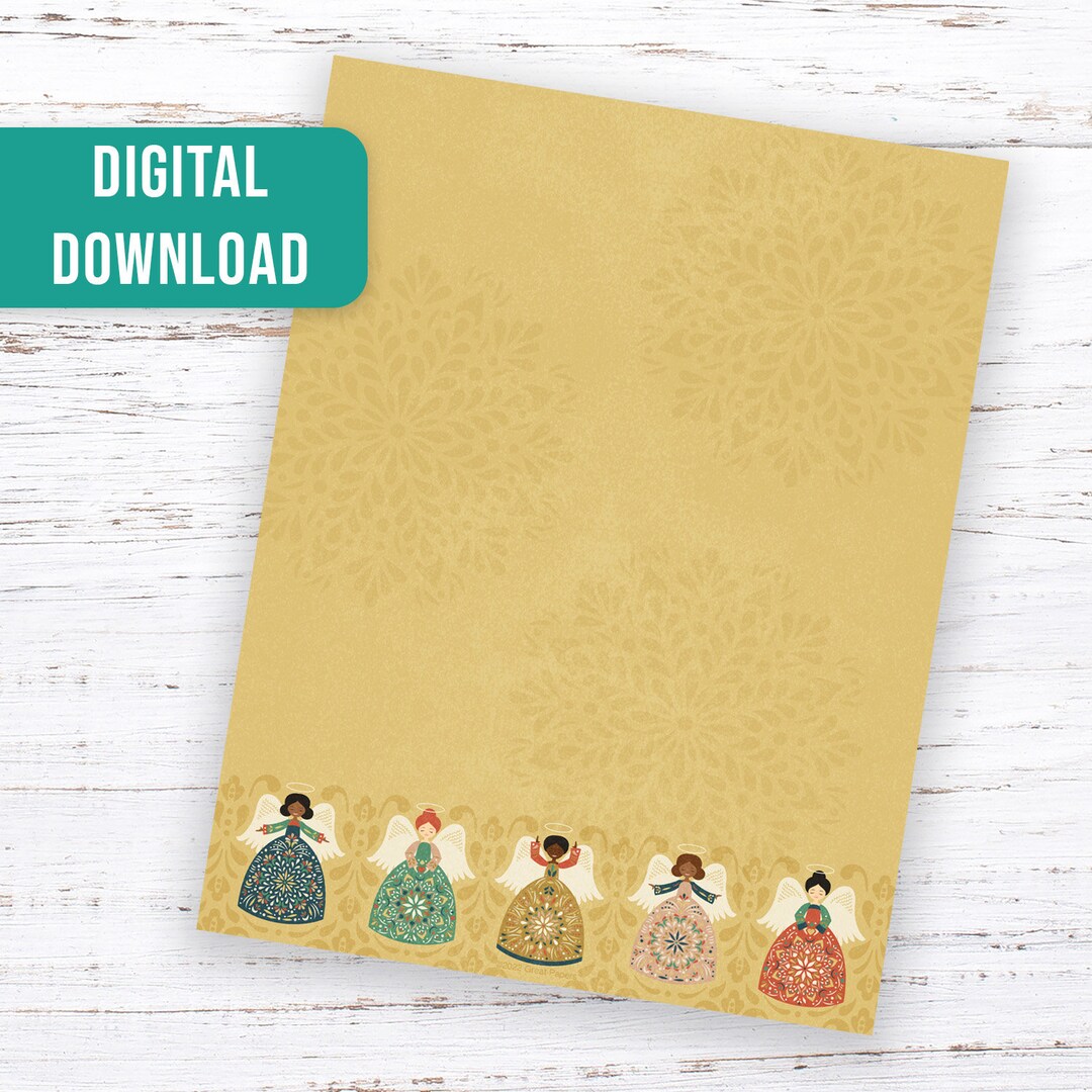INSTANT DOWNLOAD digital Folk Art Angel Christmas Letterhead - Etsy