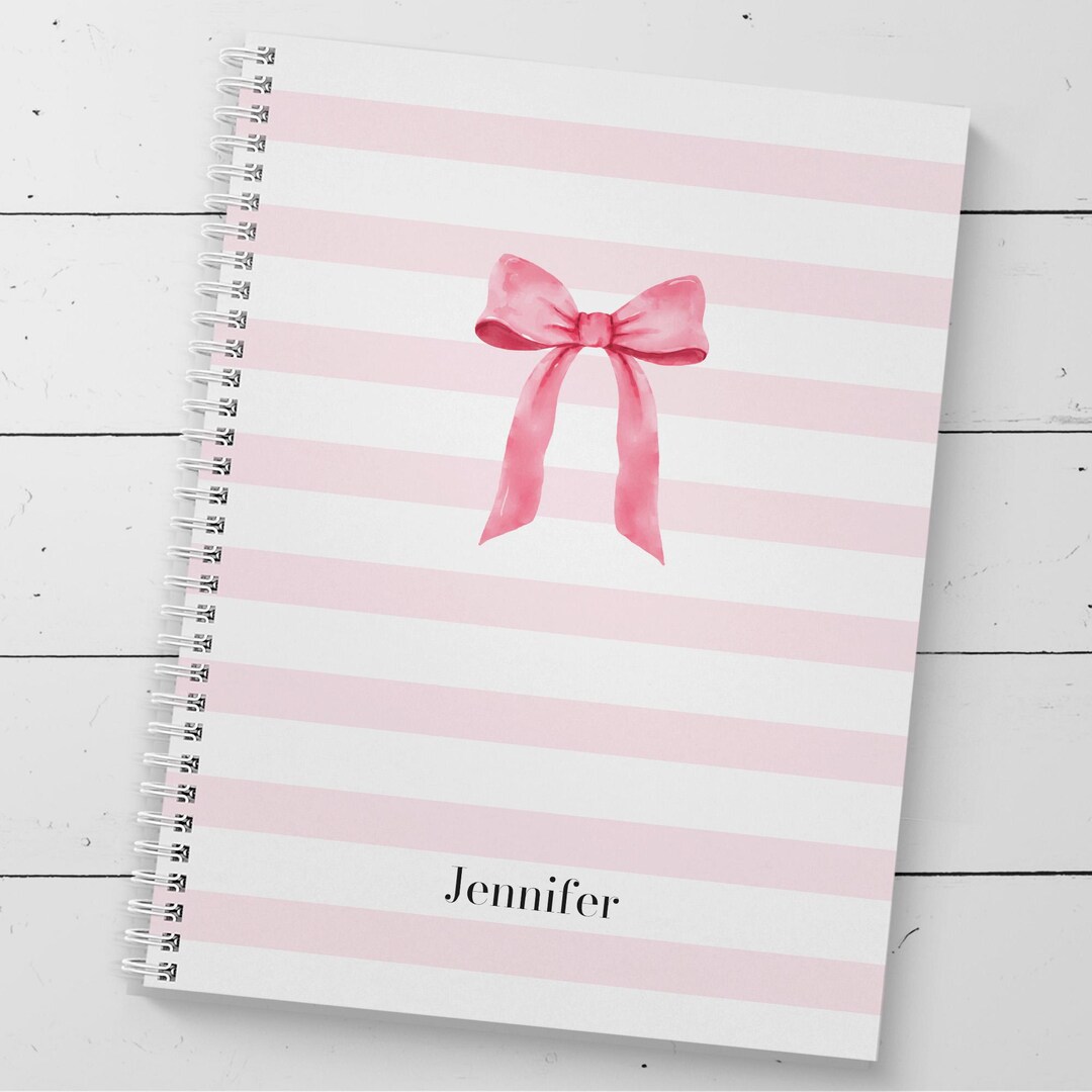 Personalized Pink Bow Journal: Striped Softcover Notebook (8.5" X 11 ...