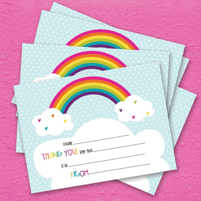 Rainbows and Hearts Kids Thank You Note Card Pack / 20 Vibrant - Etsy
