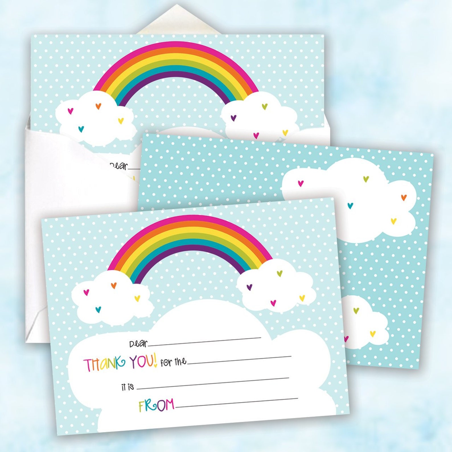 Rainbows and Hearts Kids Thank You Note Card Pack / 20 Vibrant - Etsy