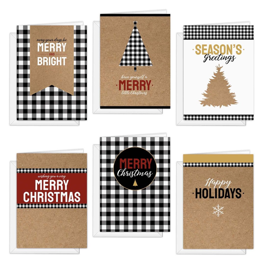 Buffalo Check Christmas Card Set: Faux Kraft Holiday Cards, Made in USA ...