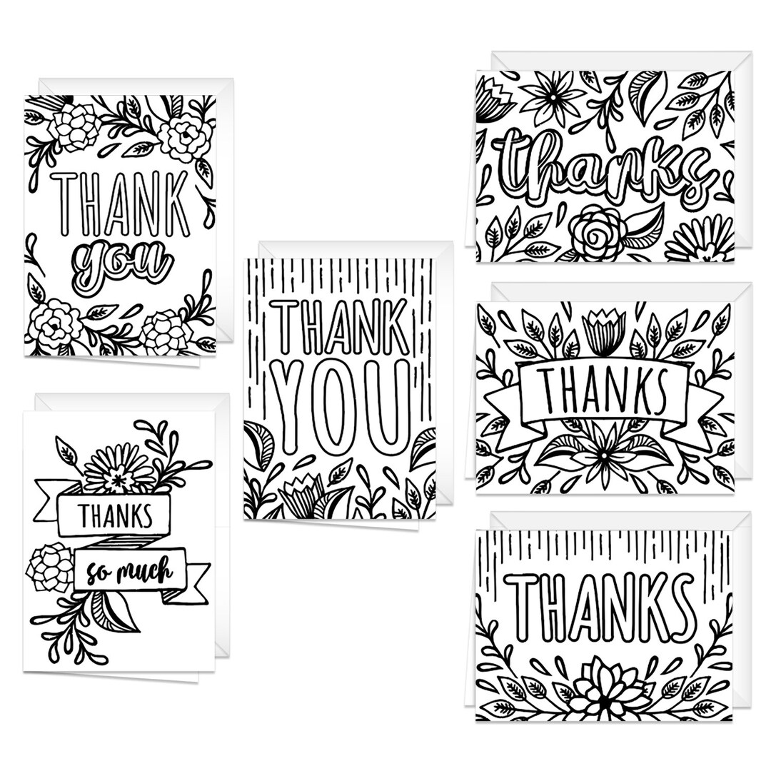 Thank You Coloring Note Cards / 24 Color Yourself Grateful Cards With ...