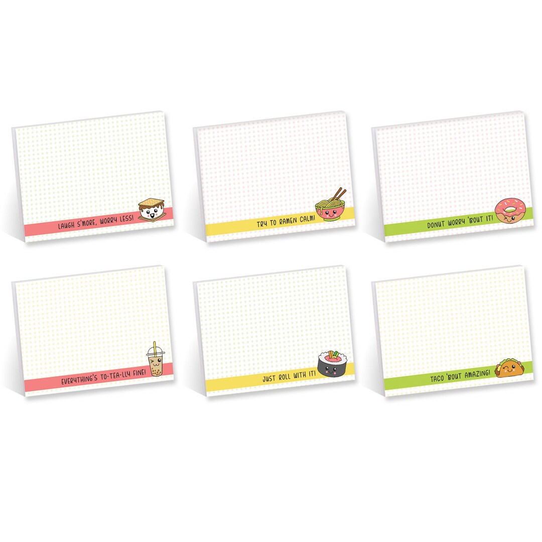 Cute Food Pun Sticky Note Assortment / 4" X 3" Trendy Repositionable ...