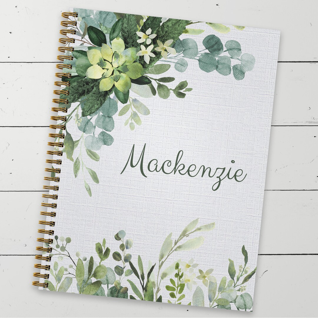 Personalized Greenery Notebook: Laminated Soft Cover, Lay Flat Spiral ...