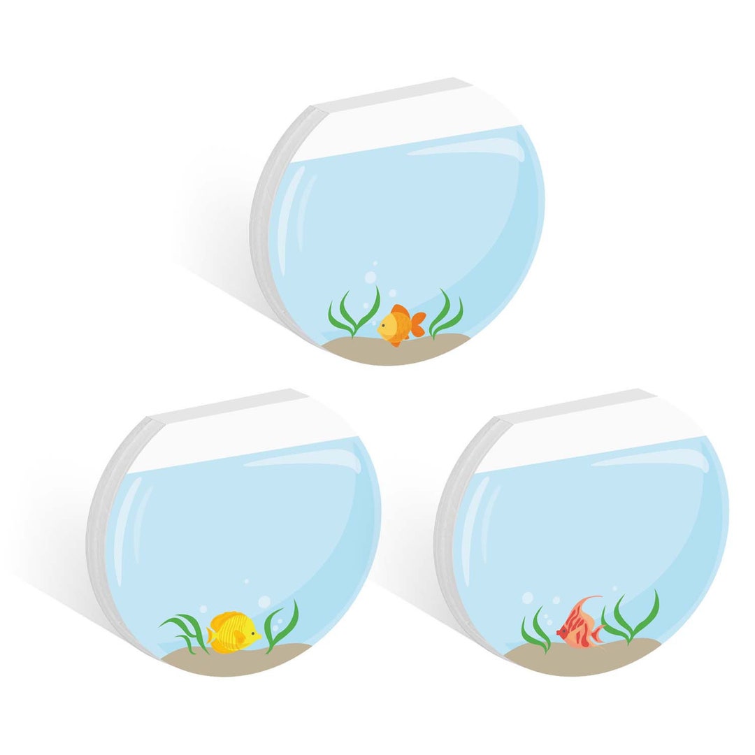 Cute Fishbowl Sticky Notepad Assortment / Set of 3 Round Tropical Fish ...