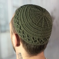 Crocheted Yarmulke Kippot Kippah Frik Cotton Blue and Orange 6 Inches ...