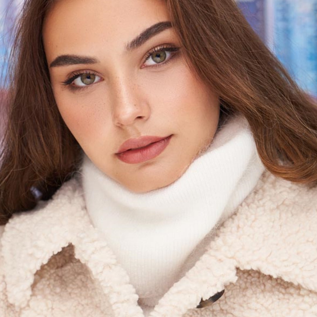 Angora Wool Knit Neck Warmer: Fluffy Winter Scarf Snood - Etsy